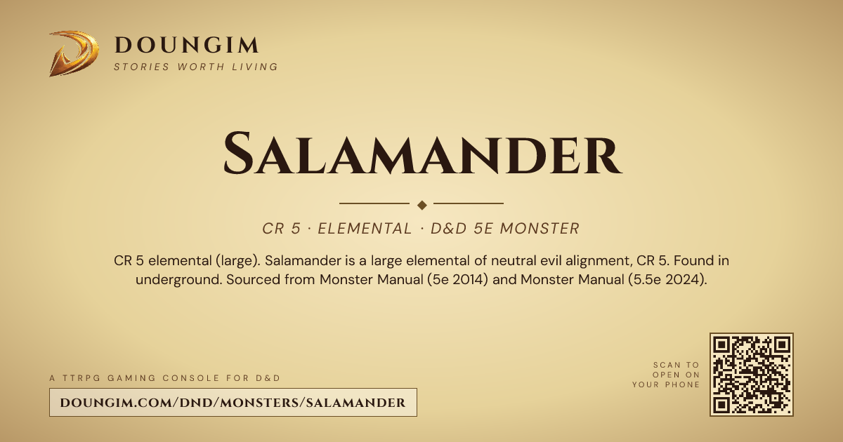Salamander — D&D 5e Monster (CR 5, Elemental) | Doungim